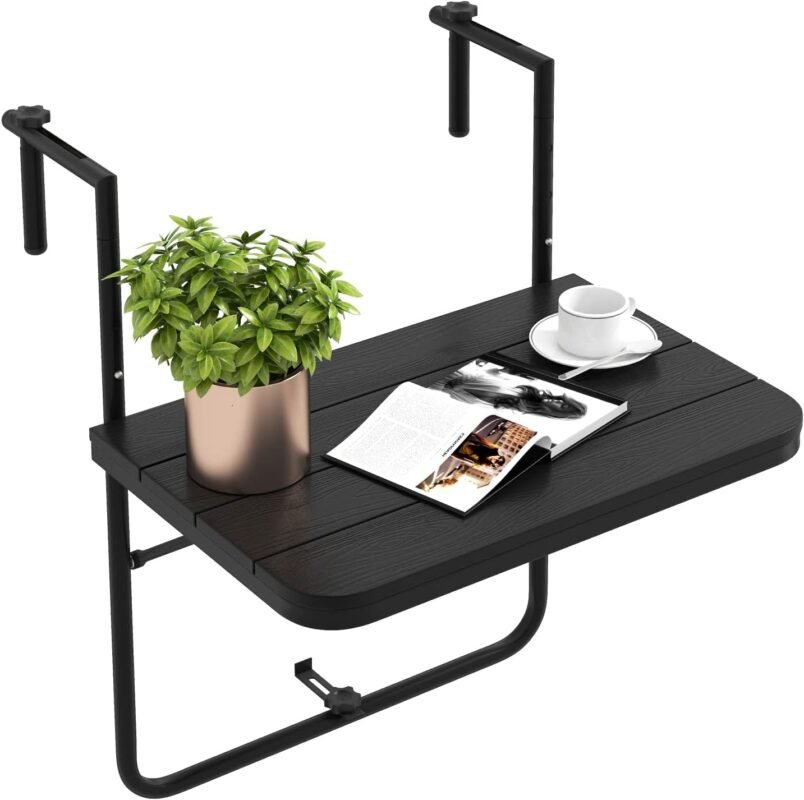 Tangkula Outdoor Indoor Hanging Table, Folding Railing Table with 3 ...